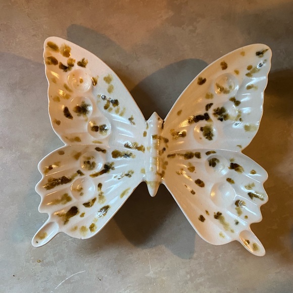 handmade | Accents | Vintage Butterfly Trinket Dish Green And Gold ...